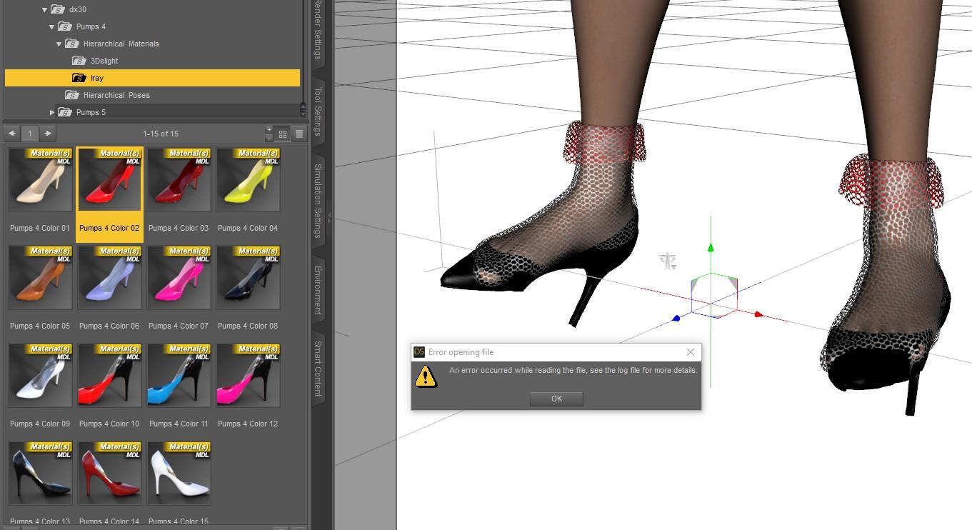 SOLVED error - hierarchical materials - example load on dx30 Pumps for G8F fit to G9 - Daz 3D Forums