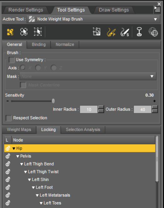 Weight Map Brush - what does Locking and Selection Analasys do ? - Daz 3D Forums