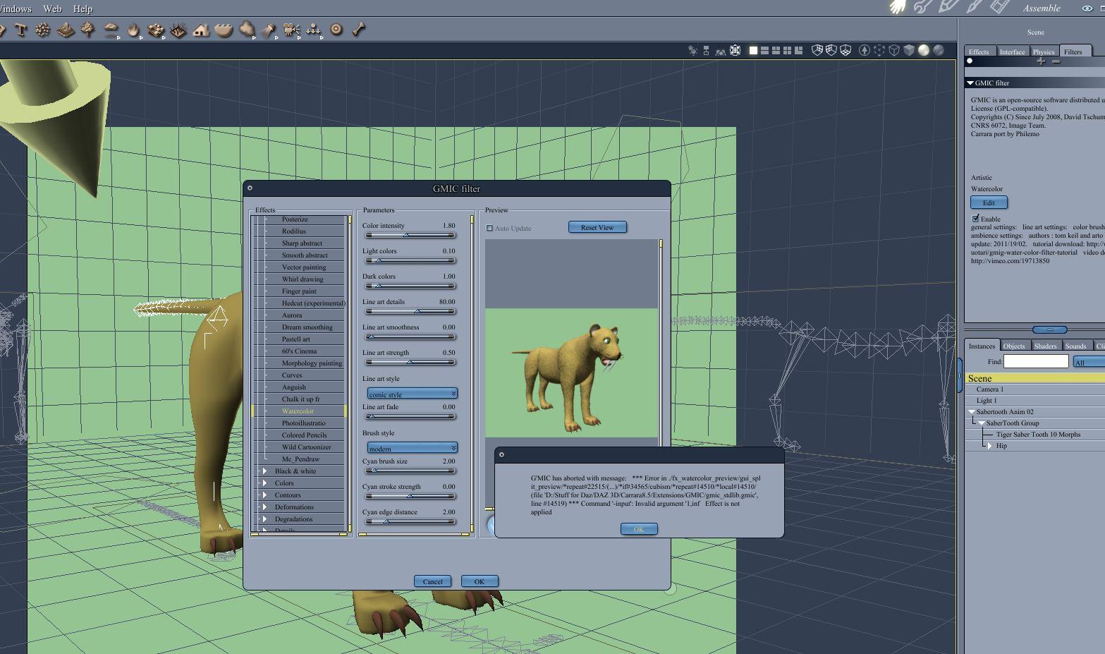 GMIC filter error when using watercolor comic style - Daz 3D Forums